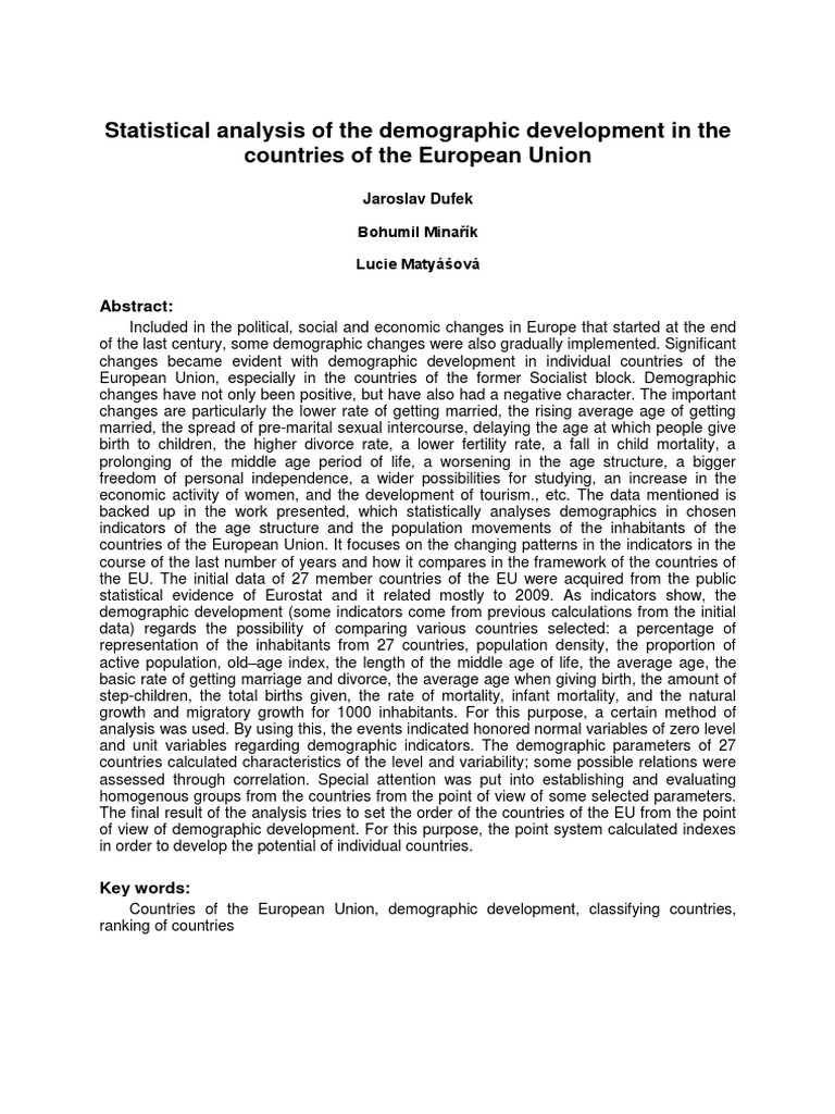Statistical Analysis of The Demographic Development in The Countries of ...