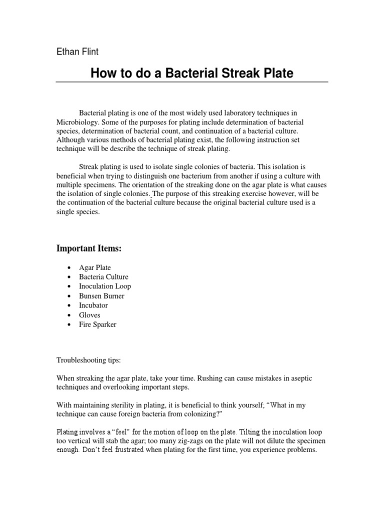 How To Do A Bacterial Streak Plate: Ethan Flint | PDF | Pathology ...