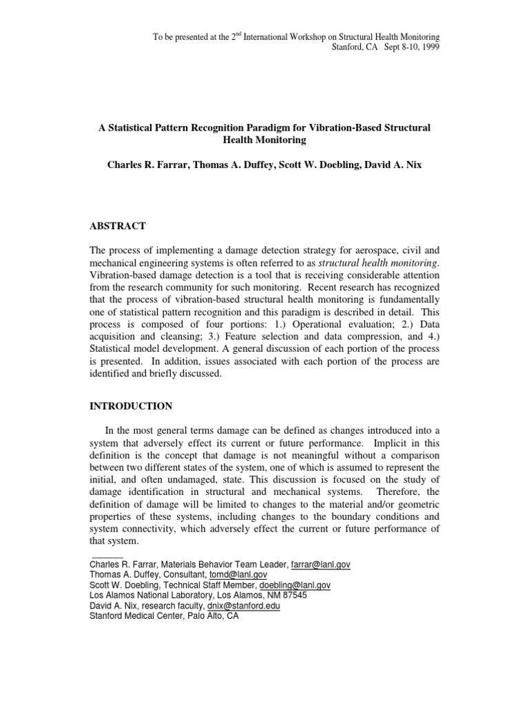 A Statistical Pattern Recognition Paradigm For Vibration-Based ... A Statistical Pattern Recognition Paradigm For Vibration-Based ...