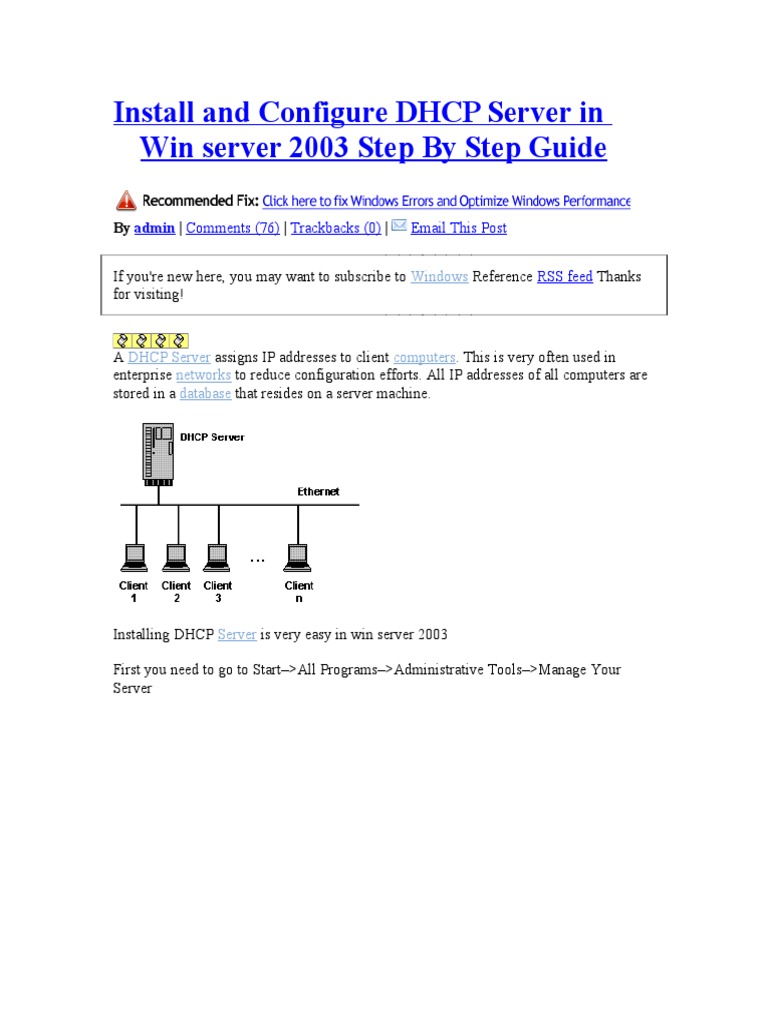 Install and Configure DHCP Server in Win Server 2003 Step by Step Guide | PDF | Wide Area ...