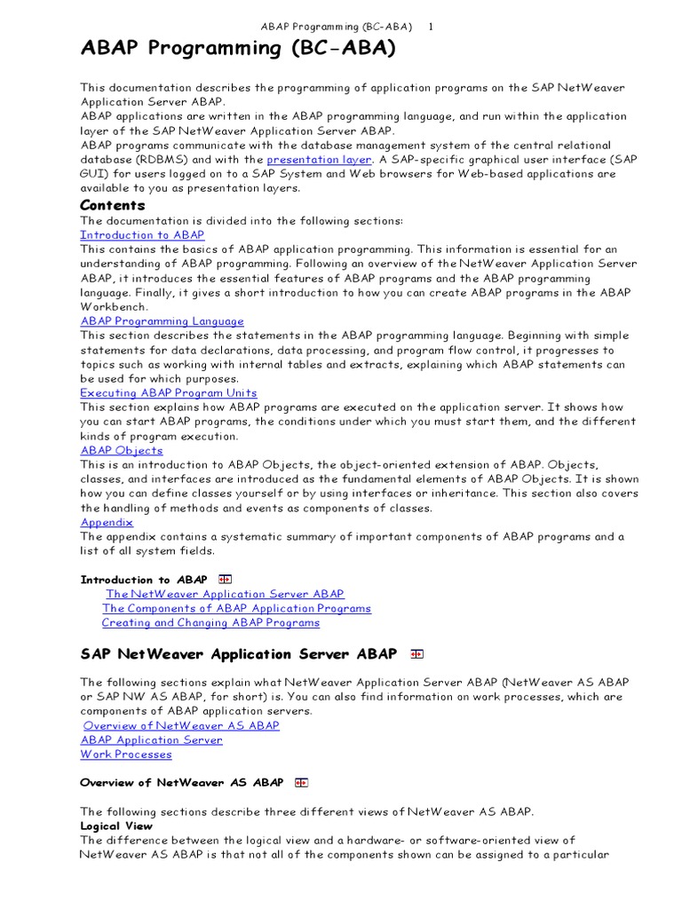 ABAP Programming (BC-ABA) | PDF | Subroutine | Input/Output