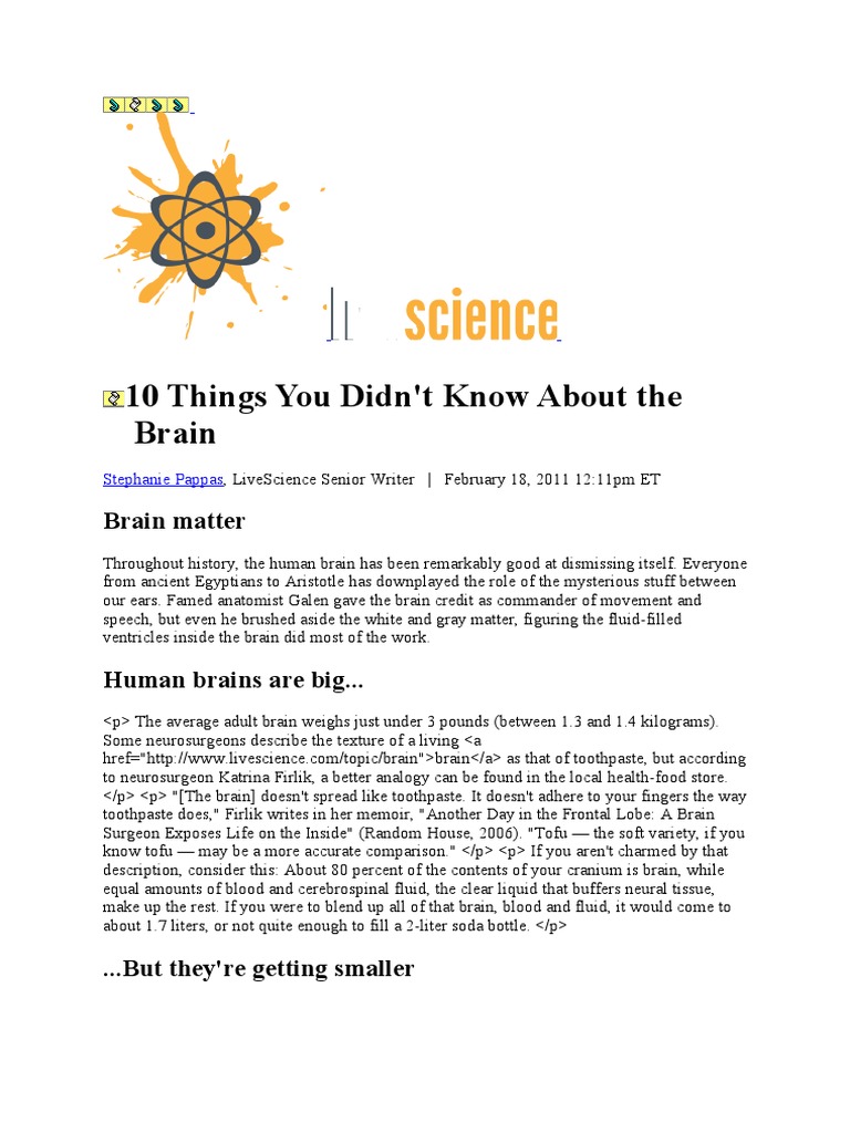 10 Facts Human Brain | PDF | Neurobiology | Physiology