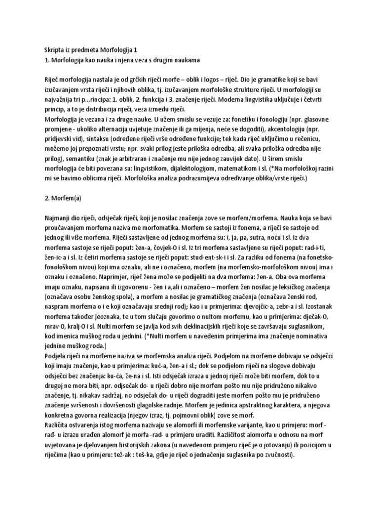 Skripta Iz Predmeta Morfologija 1 | PDF
