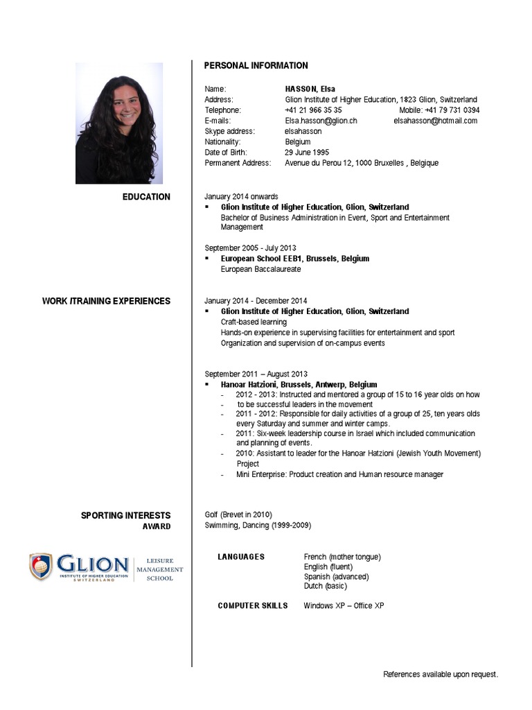Elsa Hasson's CV: Event Management Focus | PDF | Social Science