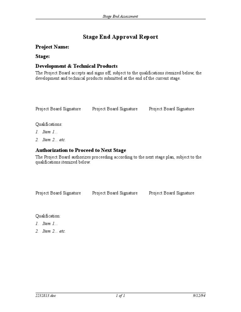 Stage End Assessment Approval Report | PDF
