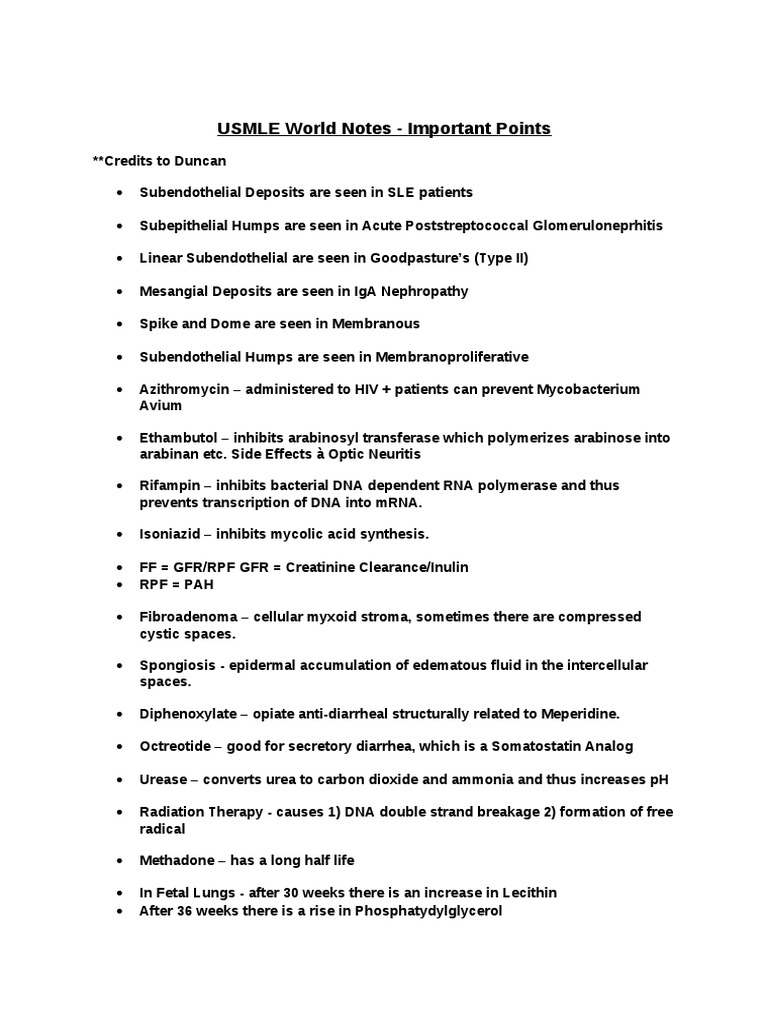 USMLE World Notes: Key Medical Insights | PDF | Medical Specialties ...