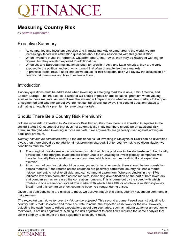Measuring Country Risk: Executive Summary | PDF | Bonds (Finance ...