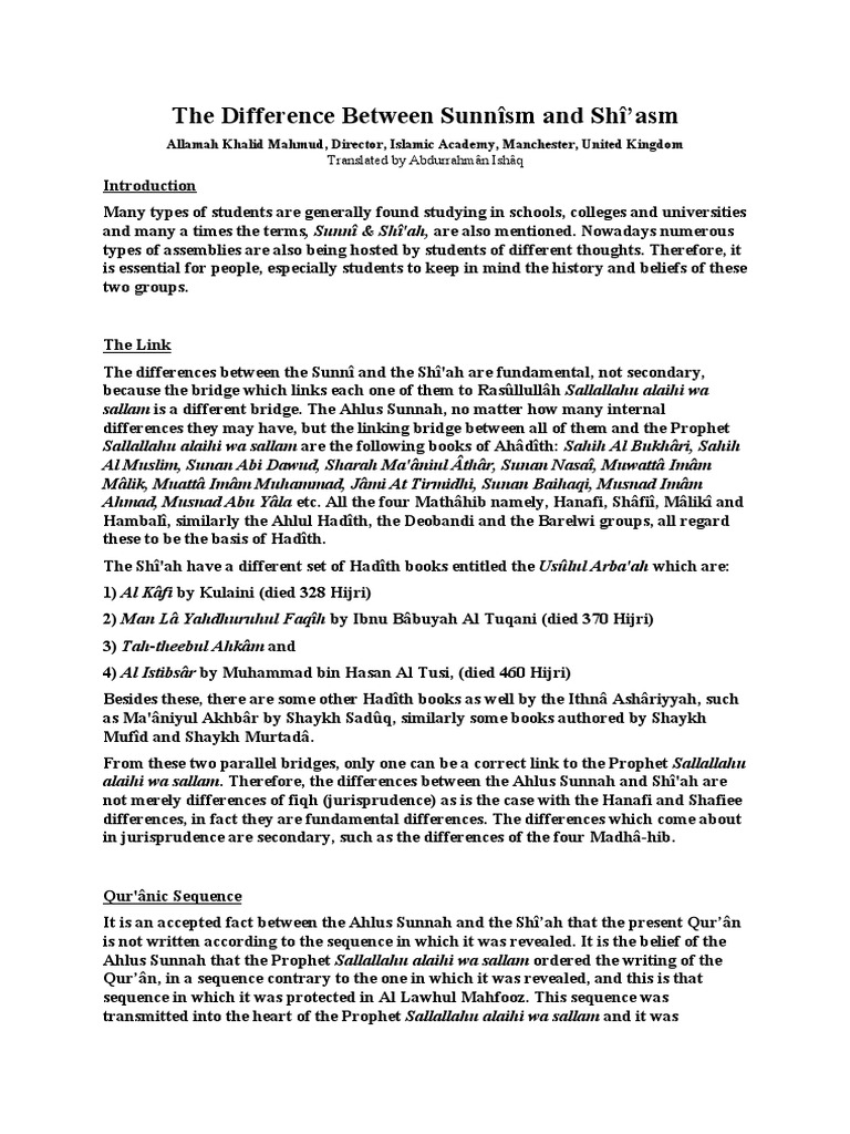The Differences Between Sunni and Shia Beliefs and Practices | PDF ...