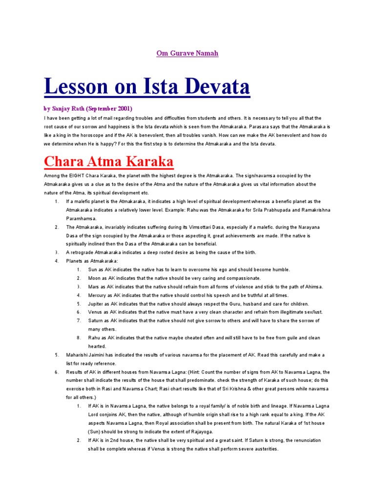Lesson On Ista Devata: Chara Atma Karaka | PDF | Esoteric Cosmology ...