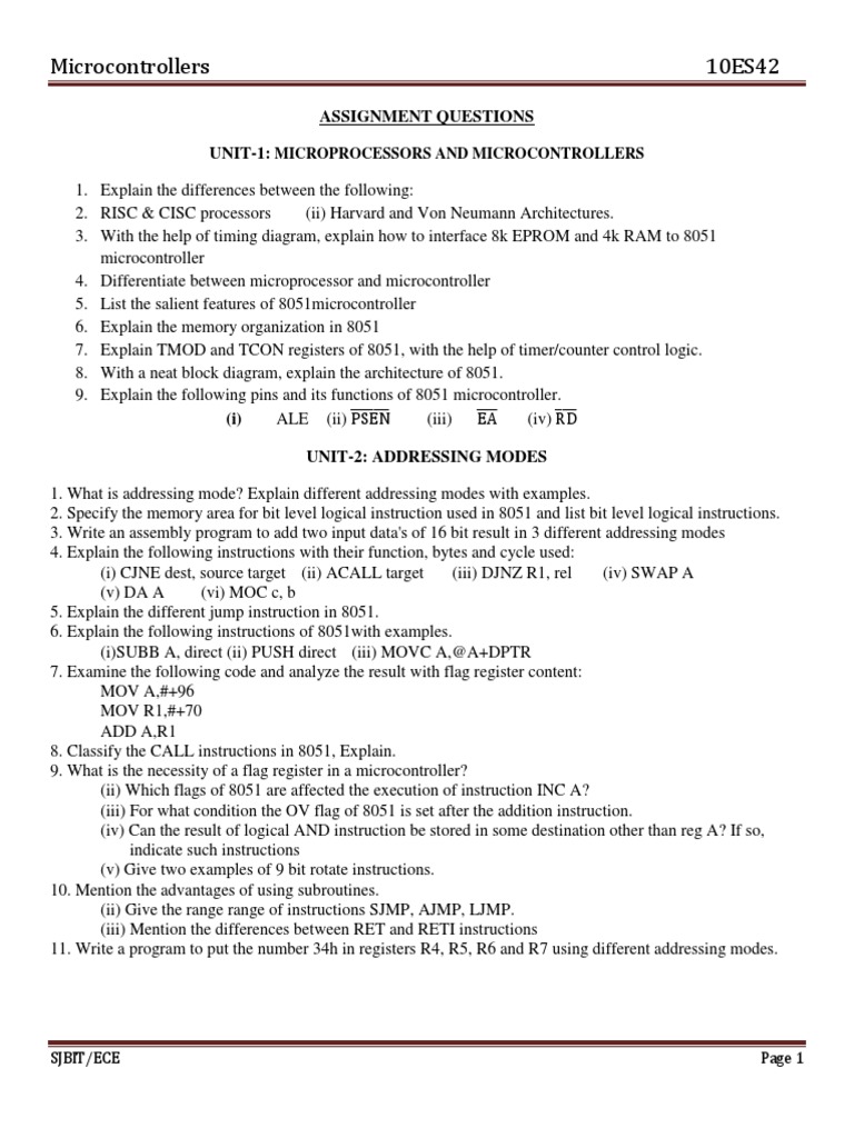 Ece IV Microcontrollers (10es42) Assignment | PDF | Instruction Set ... Ece IV Microcontrollers (10es42) Assignment | PDF | Instruction Set ...
