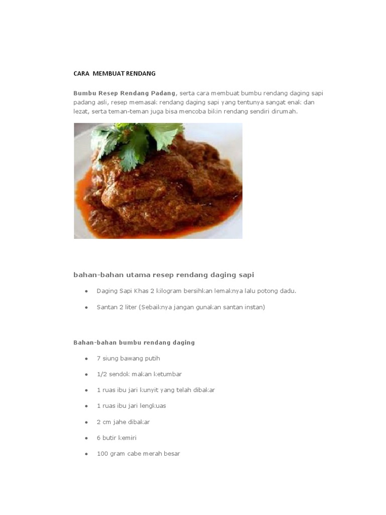 Cara Membuat Resep Rendang Resep Rendang Sapi Yang Enak Dan Empuk,