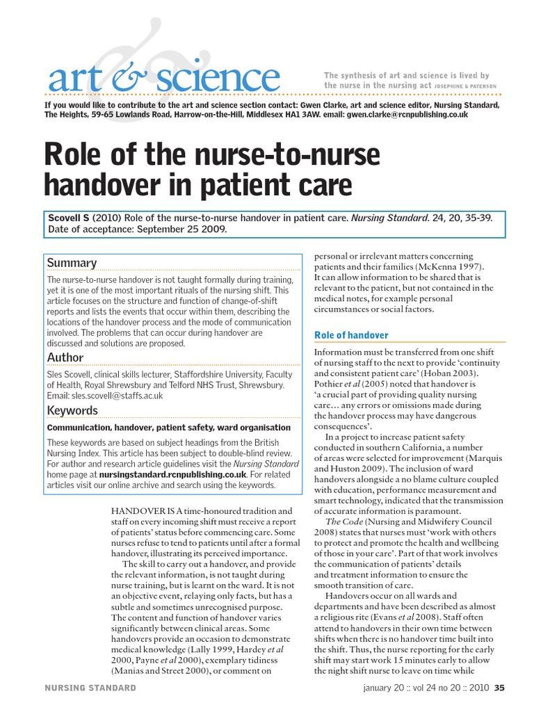 Role of The Nurse To Nurse Handover in Patient Care | PDF | Patient ...