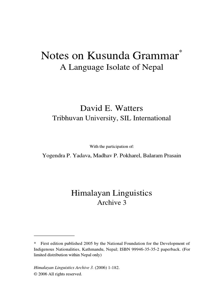 Kusunda Grammar | PDF | Science & Mathematics | History