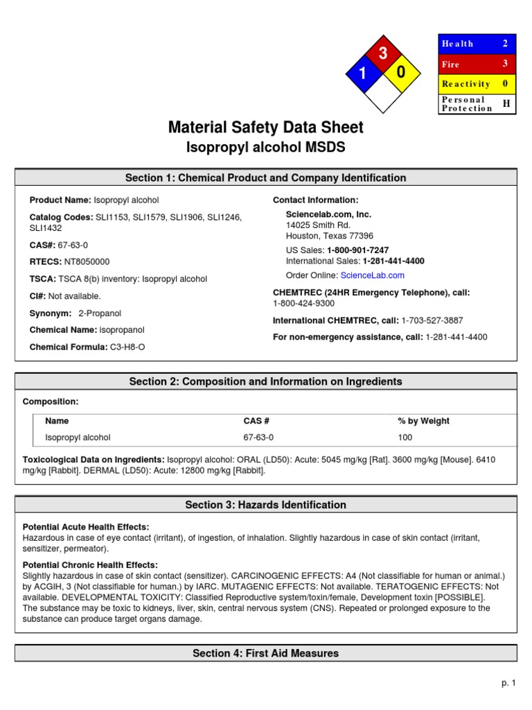 Isopropyl Alcohol MSDS Overview | PDF | Fires | Explosion