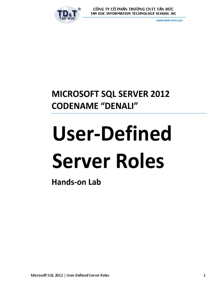 User Defined Server Roles PDF | PDF | Microsoft Sql Server | Login