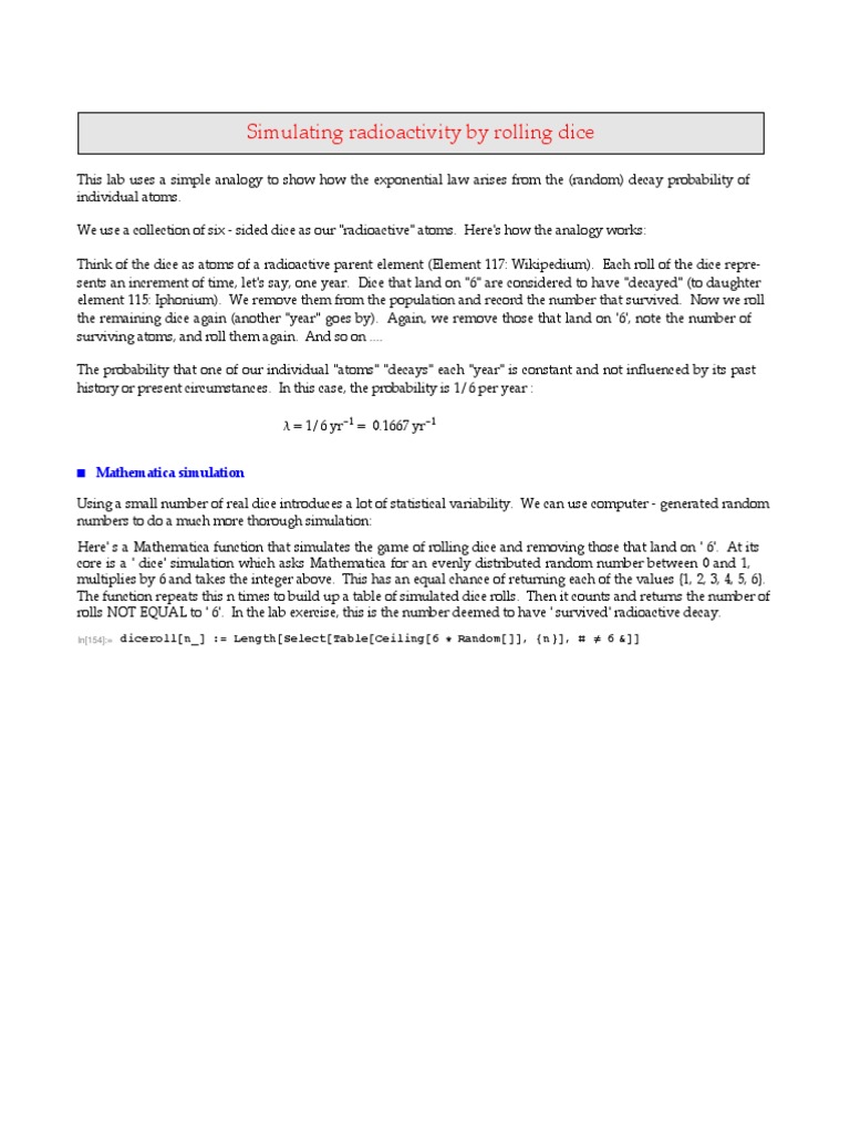 Simulating Radioactivity by Rolling Dice: Mathematica Simulation | PDF | Radioactive Decay ...