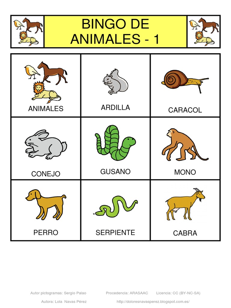 Bingo de Animales Pictos | PDF