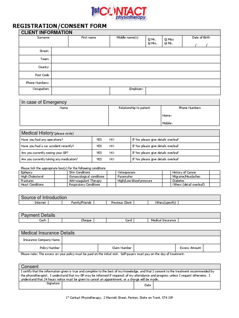 Physiotherapy Registration and Consent Form | PDF