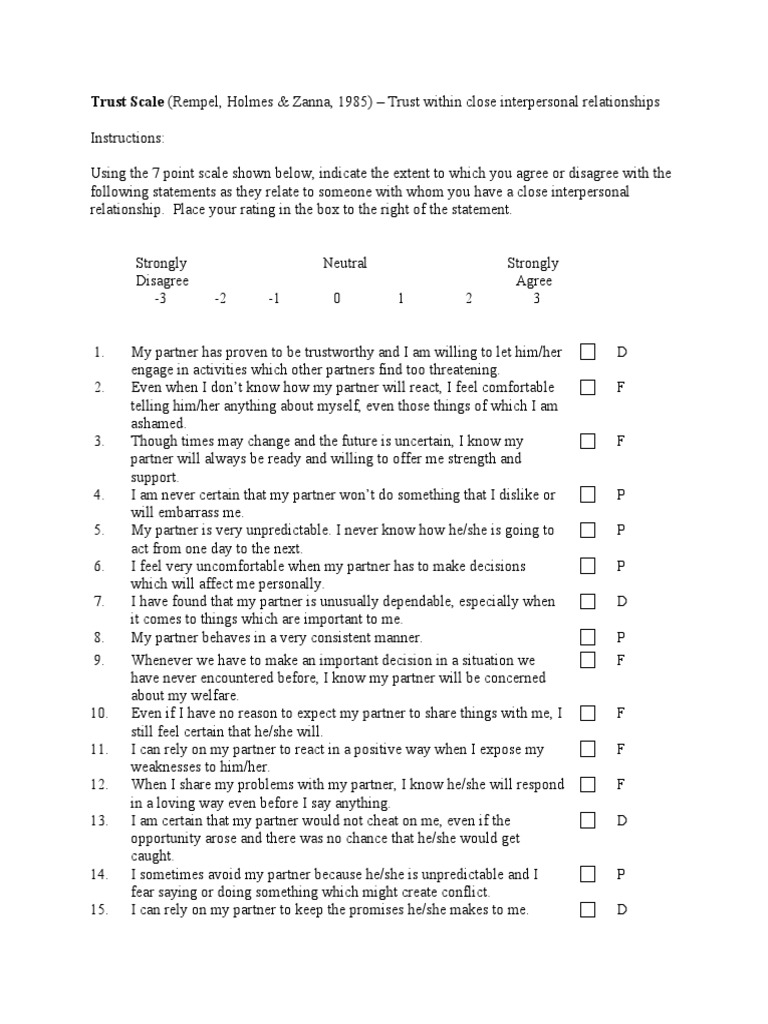 Trust Scale for Relationships | PDF | Trust (Emotion) | Metaphysics Of Mind