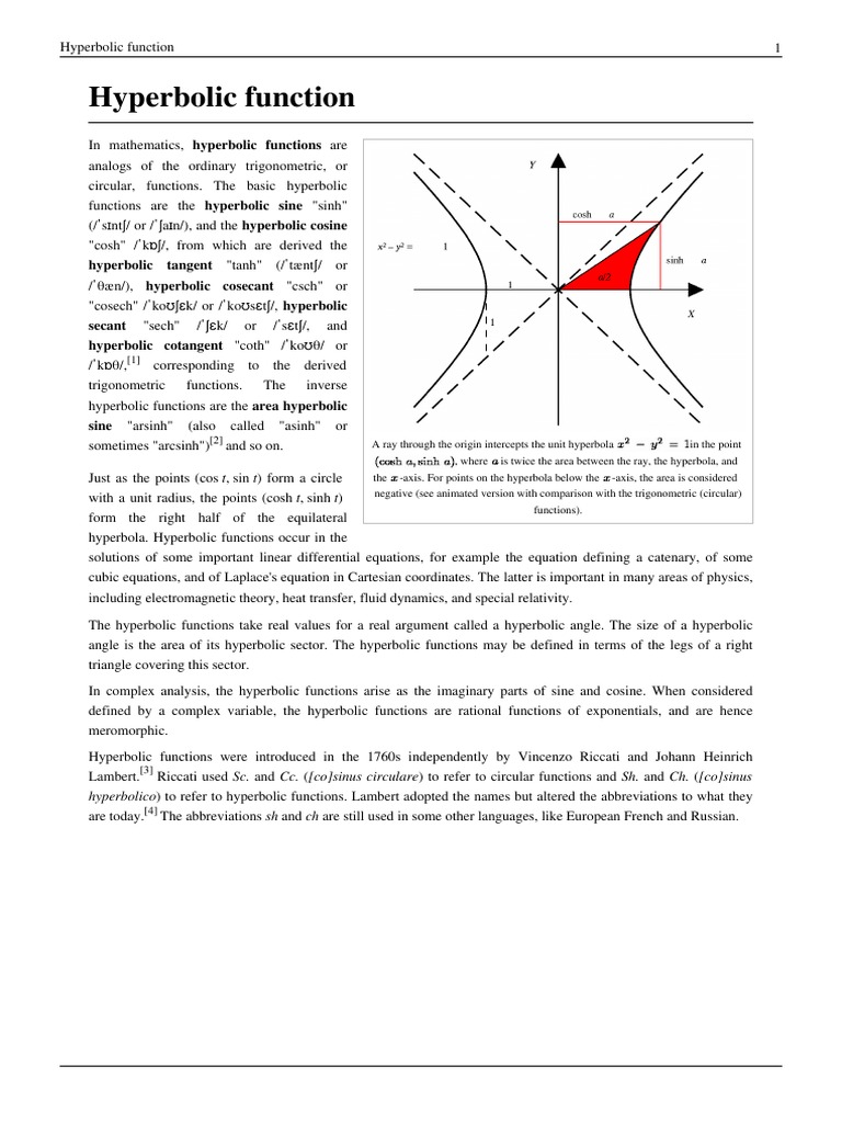 Hyperbolic Function: Hyperbolic Tangent "Tanh" (/ Tæntʃ/ or | PDF ...