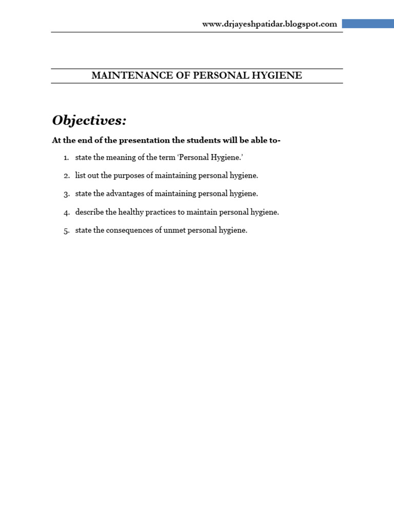 Personal Hygiene Maintenance Guide | PDF | Hygiene | Wellness