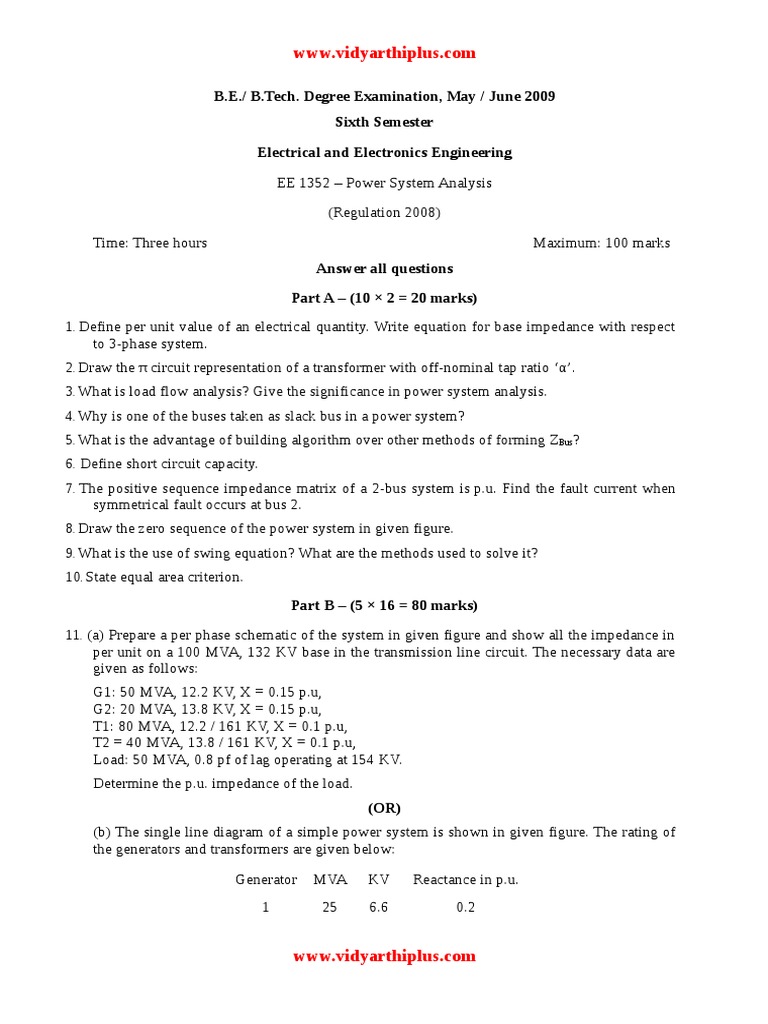 B.E./ B.Tech. Degree Examination, May / June 2009 Sixth Semester Electrical and Electronics ...