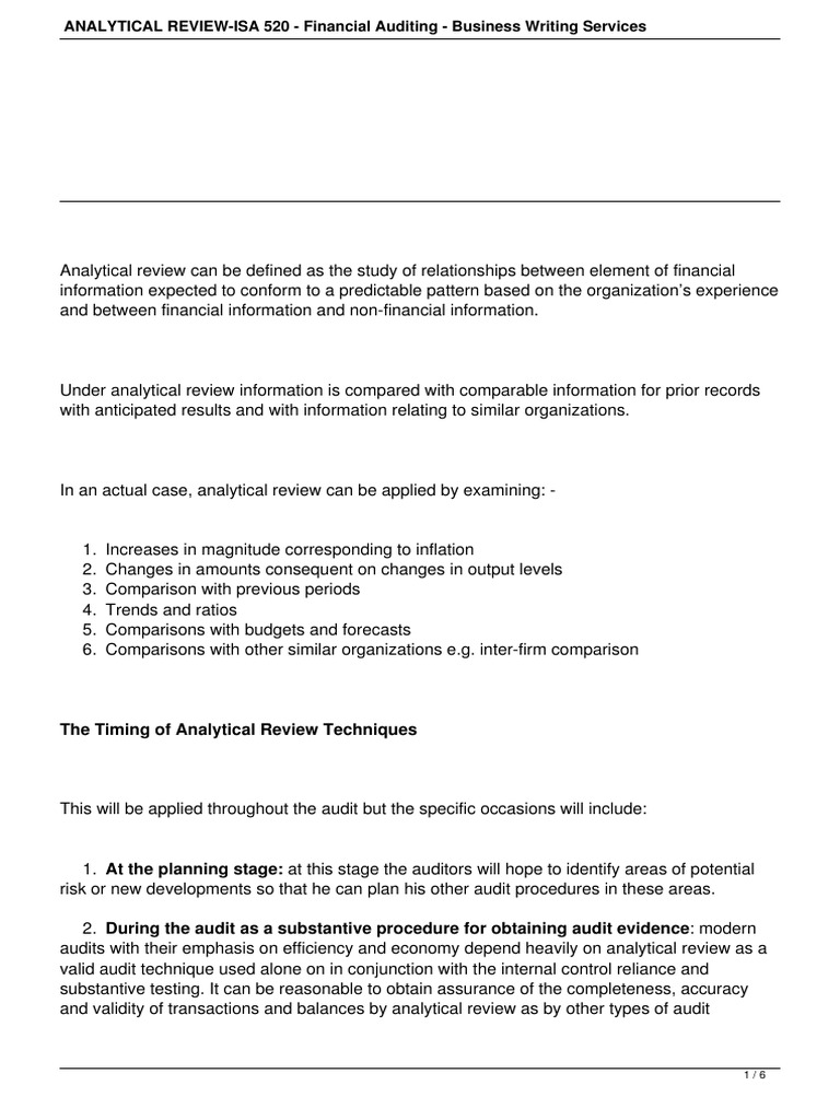 Analytical Review Isa 520 | PDF | Audit | Revenue
