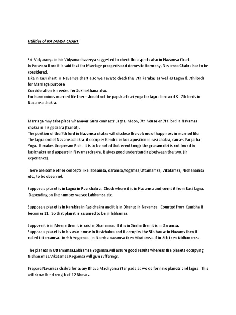 Utilities of NAVAMSA CHART | PDF | Technical Factors Of Astrology ...