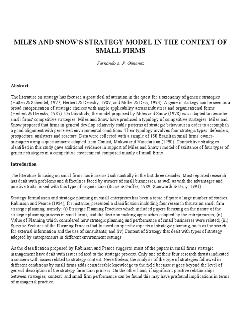 Miles & Snow | PDF | Strategic Management | Strategic Planning