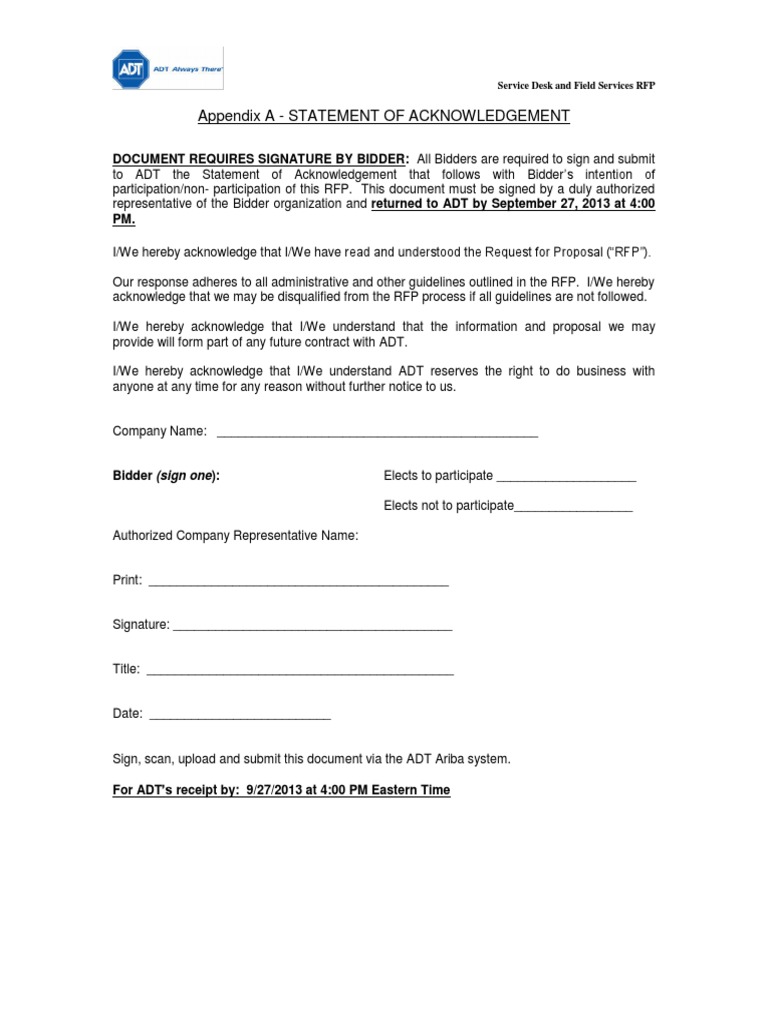 RFP Acknowledgement Form | PDF