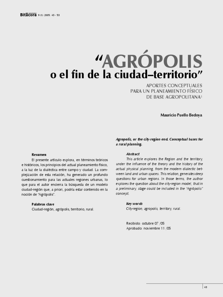 Mauricio Puello Bedoya - Agropolis o El Fin de La Ciudad-Territorio | PDF | Ciudad | Área rural