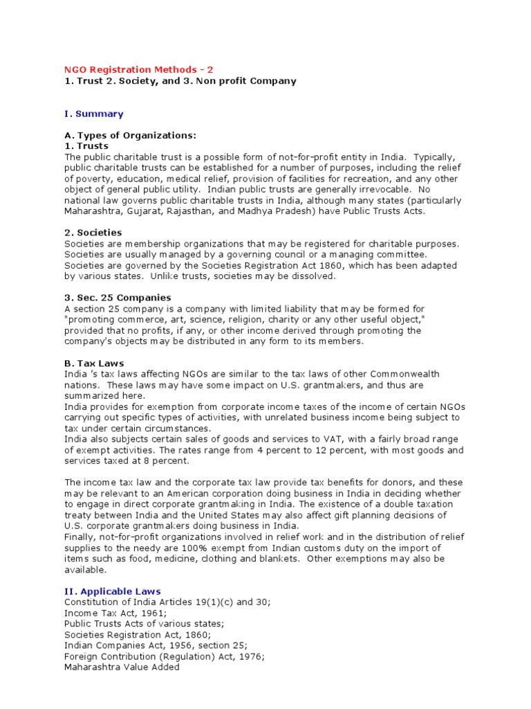 Ngo Registration Methods | PDF | Charitable Organization | Nonprofit ...