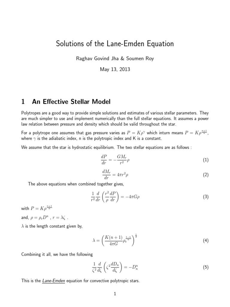 Solutions of the Lane-Emden Equation | Equations | Physics & Mathematics
