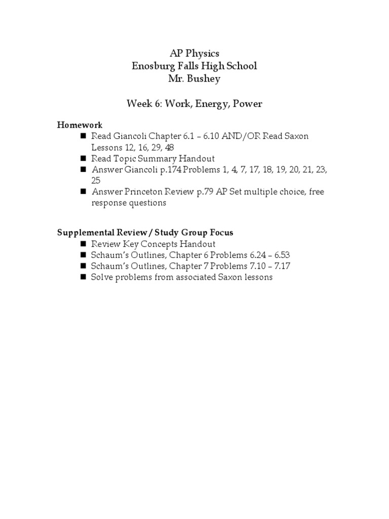 AP Physics Work Energy Power | PDF | Potential Energy | Force