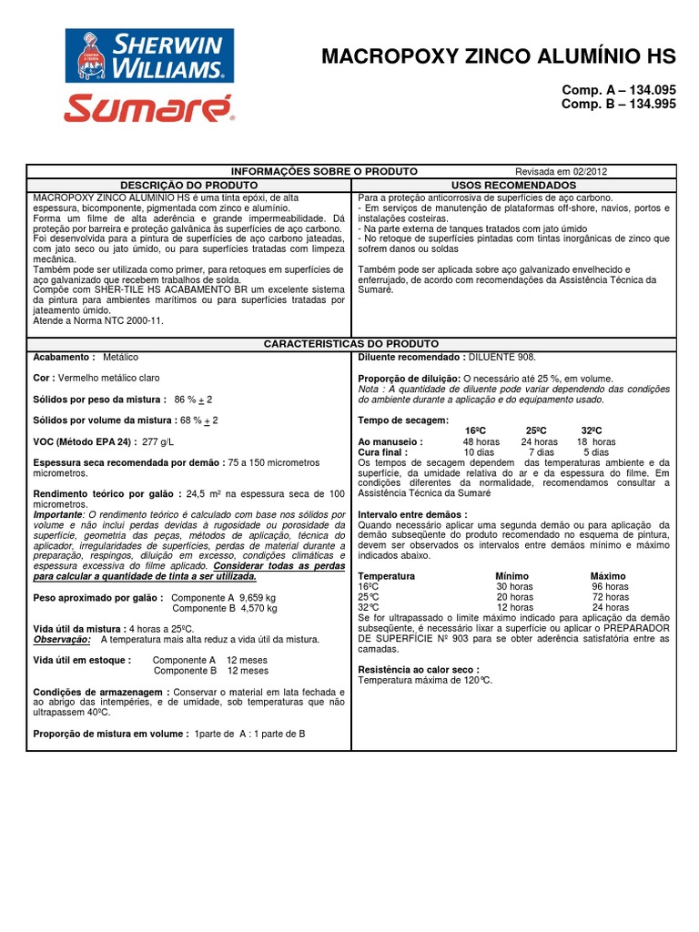 Macropoxy Zinco Alumínio Hs | PDF | Tinta | Zinco