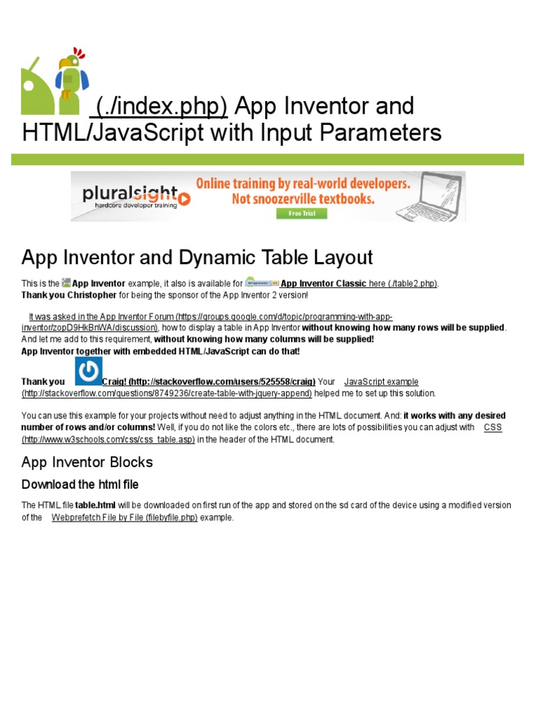 App Inventor Tutorials and Examples - Dynamic Table Layout - Pura Vida Apps PDF | PDF | Html ...