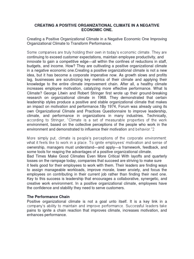 Positive Organizational Climate Tips | PDF | Leadership | Behavioural ...