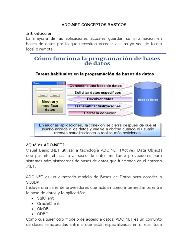 Ado Net Conceptos Basicos | PDF | Active X Data Objects | Tabla (base de datos)