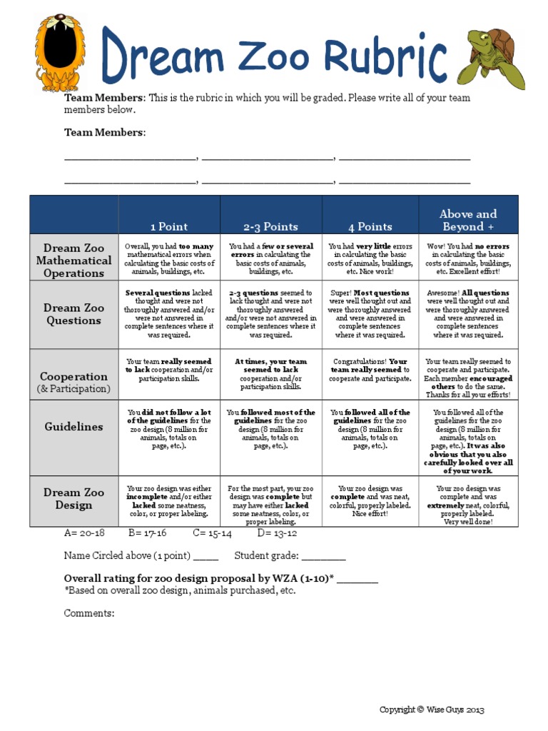 Dream Zoo Rubric | PDF
