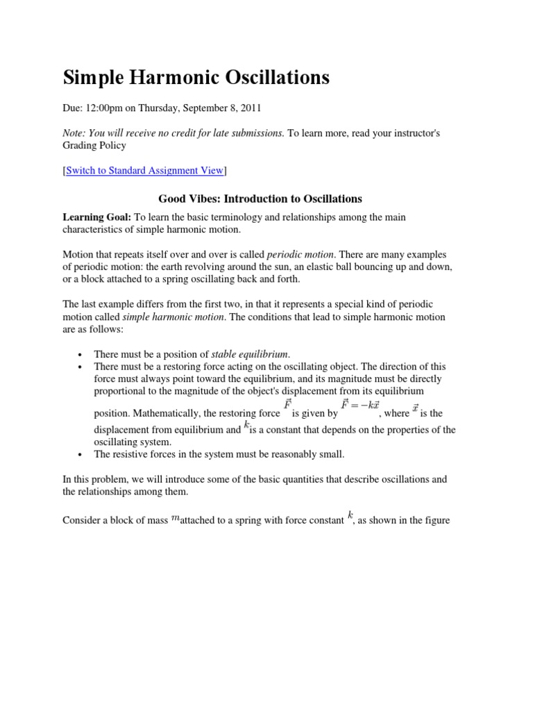 Simple Harmonic Oscillations | PDF | Velocity | Frequency