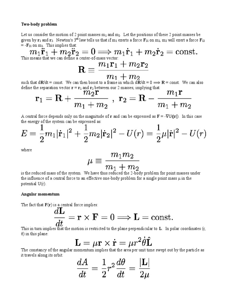 Two-body problem motion point masses central force | PDF | Orbit | Apsis