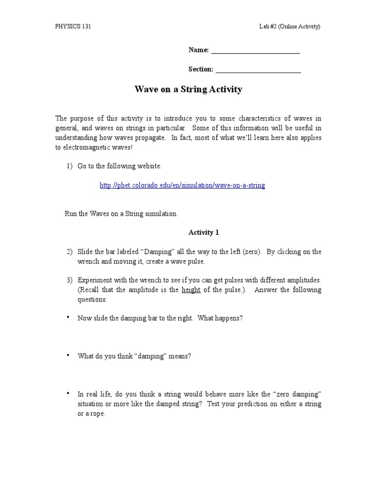 Waves On A String Lab Pdf Waves Frequency 8895