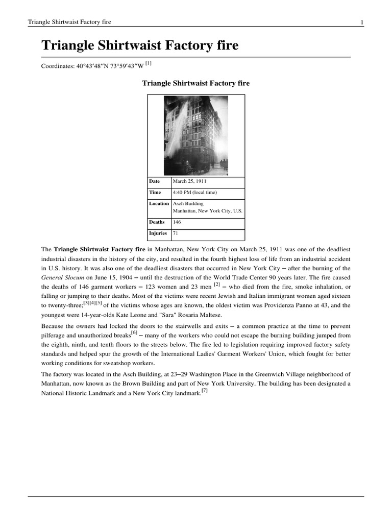 Triangle Shirtwaist Factory Fire | PDF