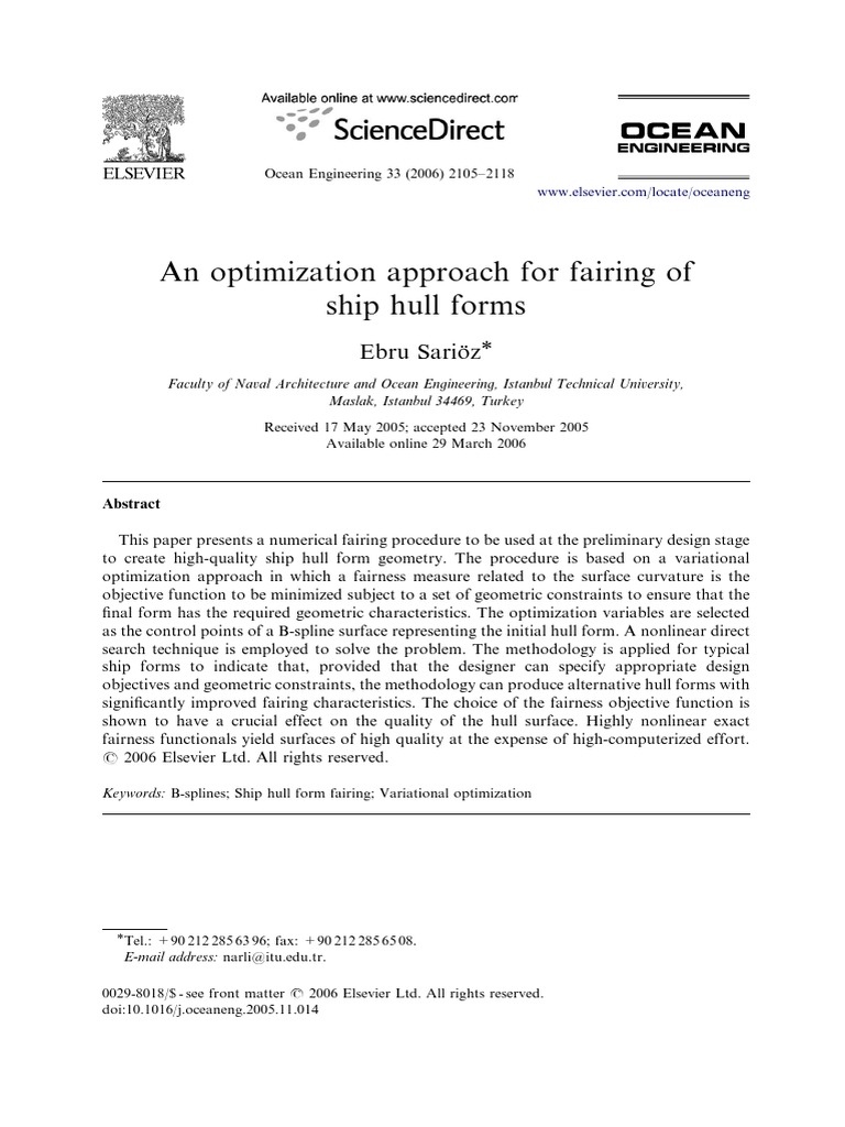 An Optimization Approach For Fairing of Ship Hull Forms: Article in ...
