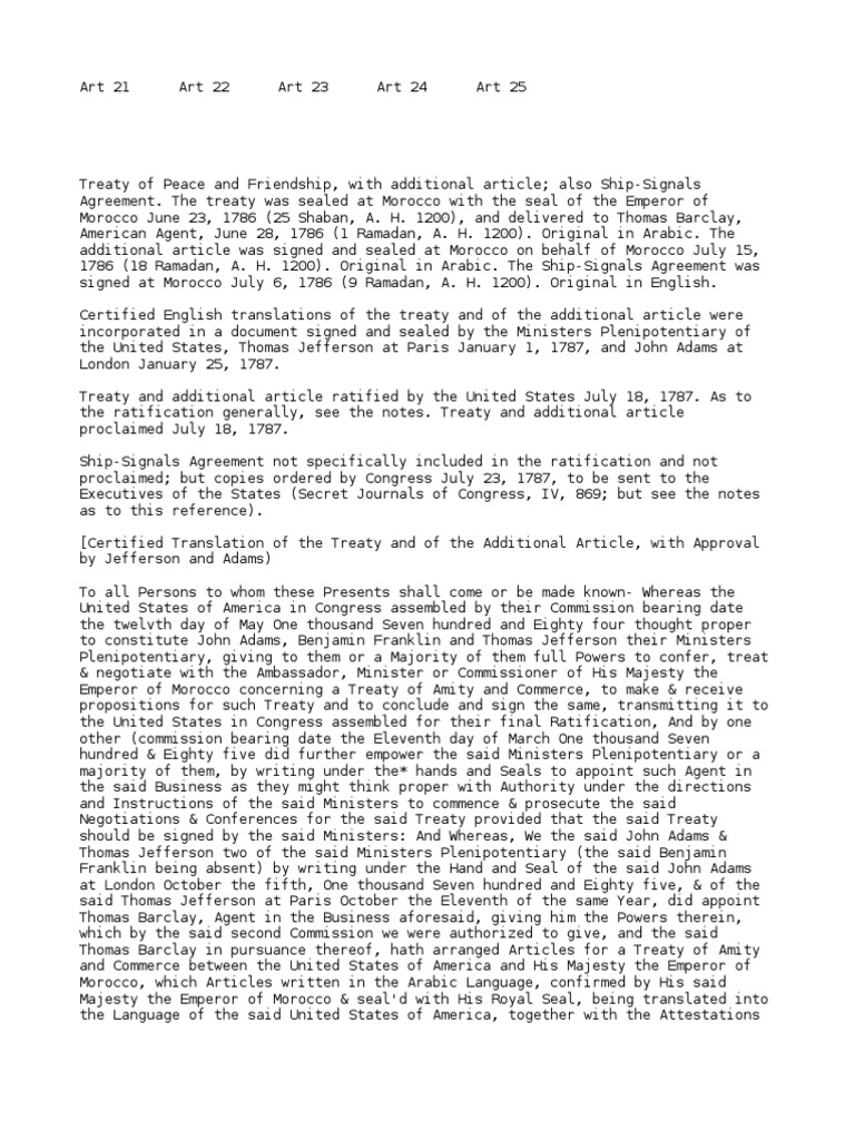 Treaty of Peace and Friendship | Ratification | Treaty | Free 30-day ...