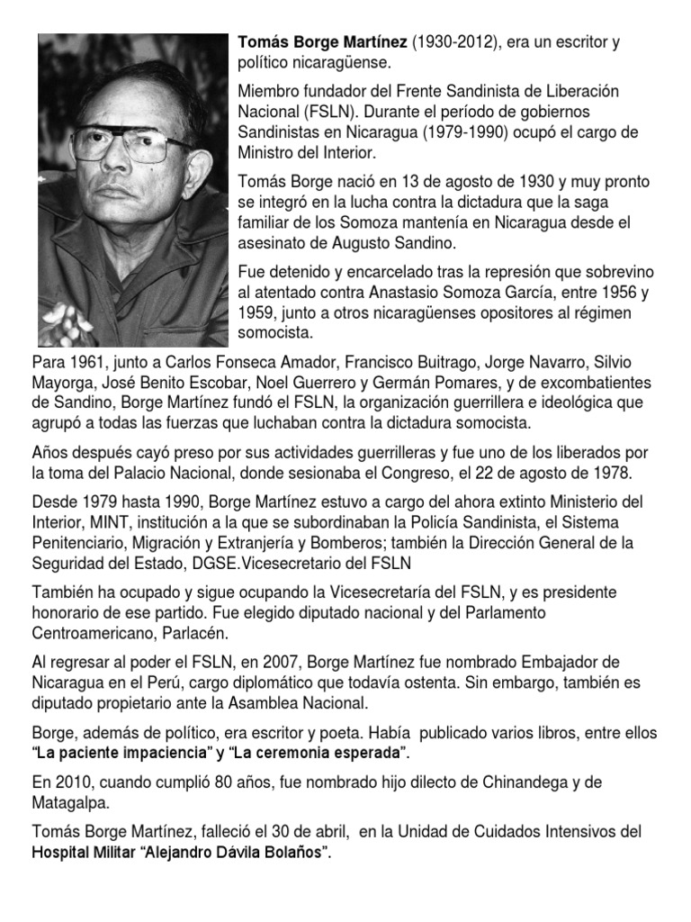Biografía de Tomás Borge Martínez | PDF | Frente Sandinista de ...