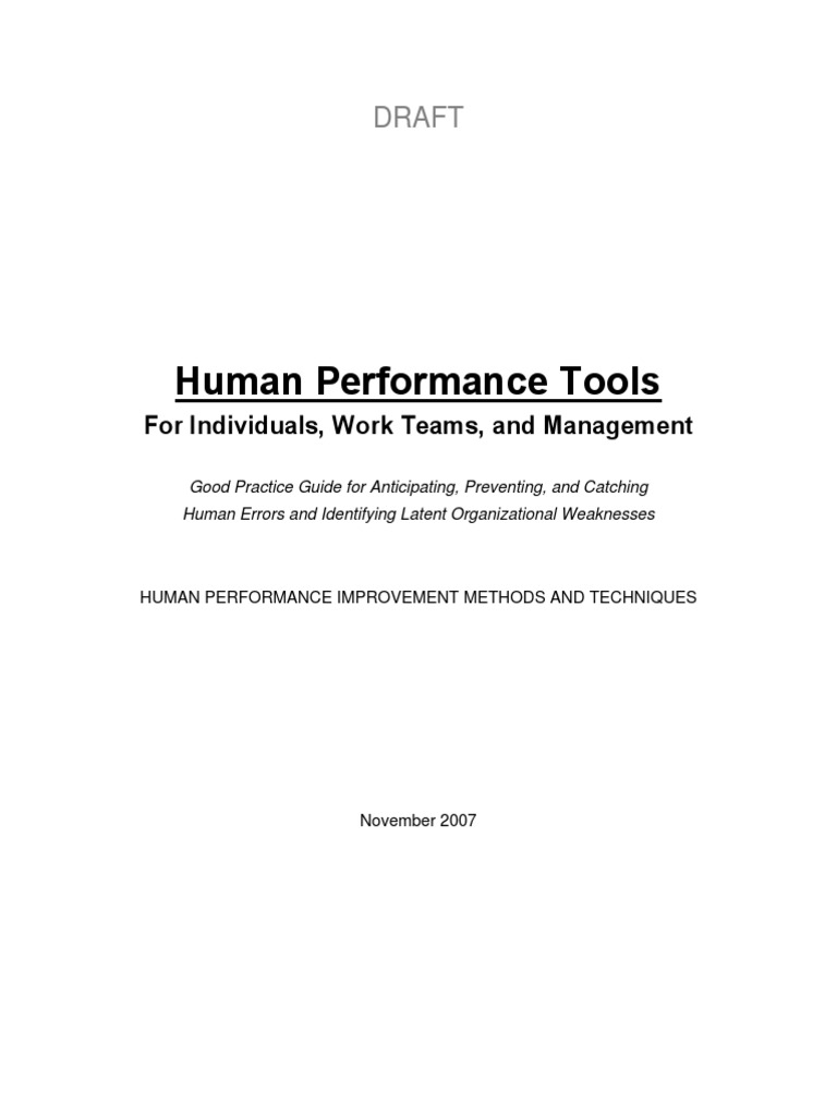 Human Performance Tools-For Individuals, Work Teams, And Management ...