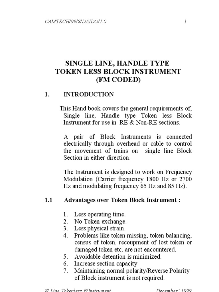 Single Line Tokenless Block Instrument | PDF | Relay | Transmitter