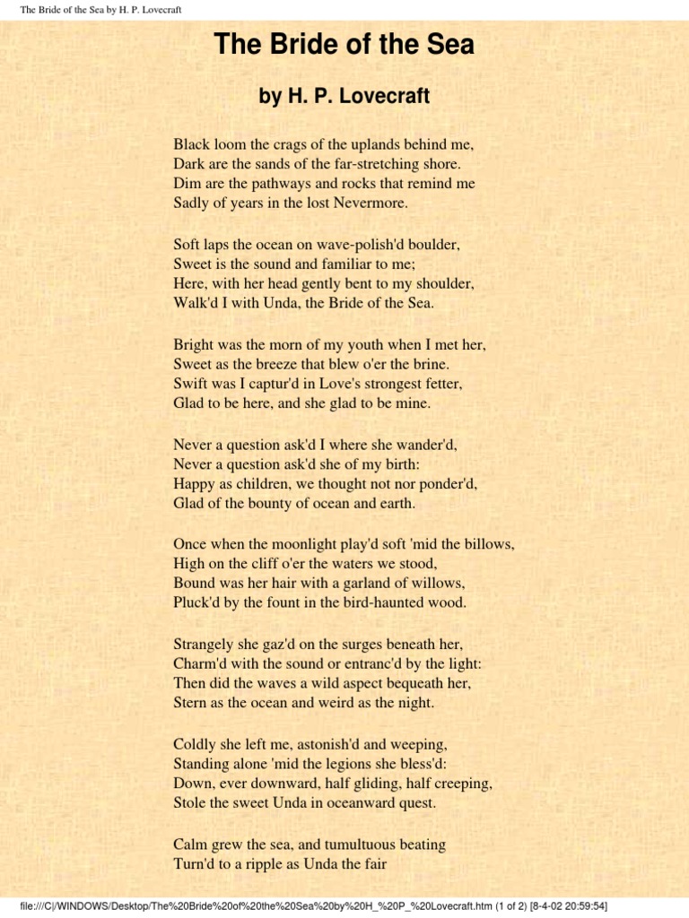 H. P. Lovecraft - The Bride of The Sea (Poetry) | PDF | Nature