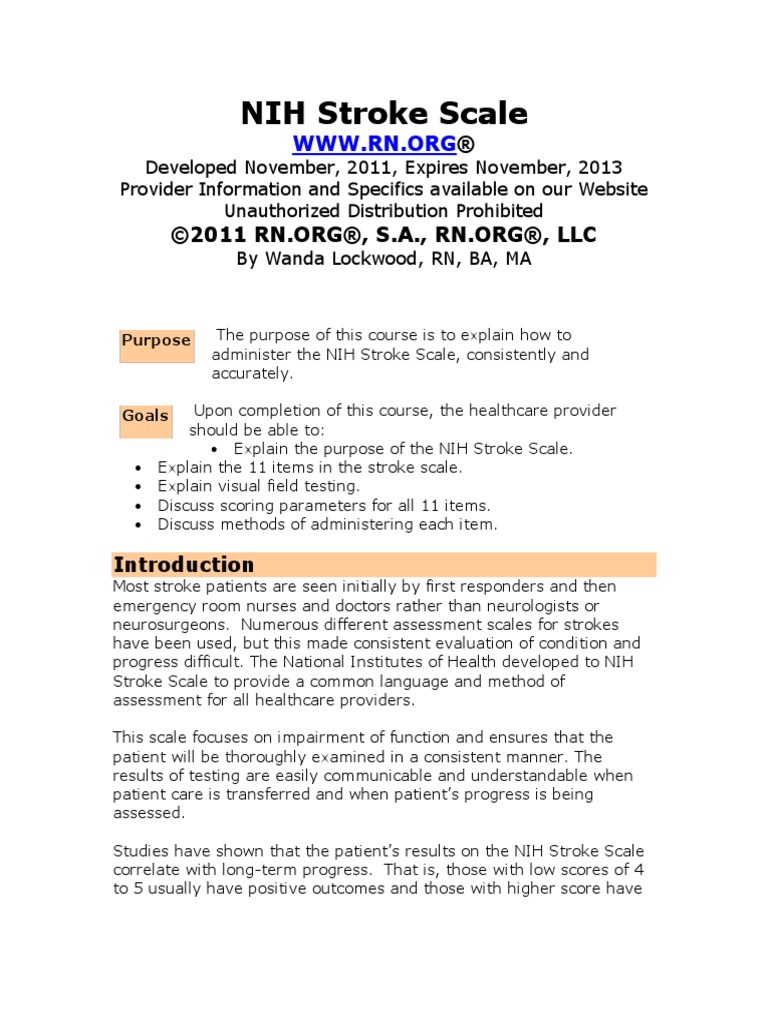 NIH Stroke Scale | PDF | Coma | Speech